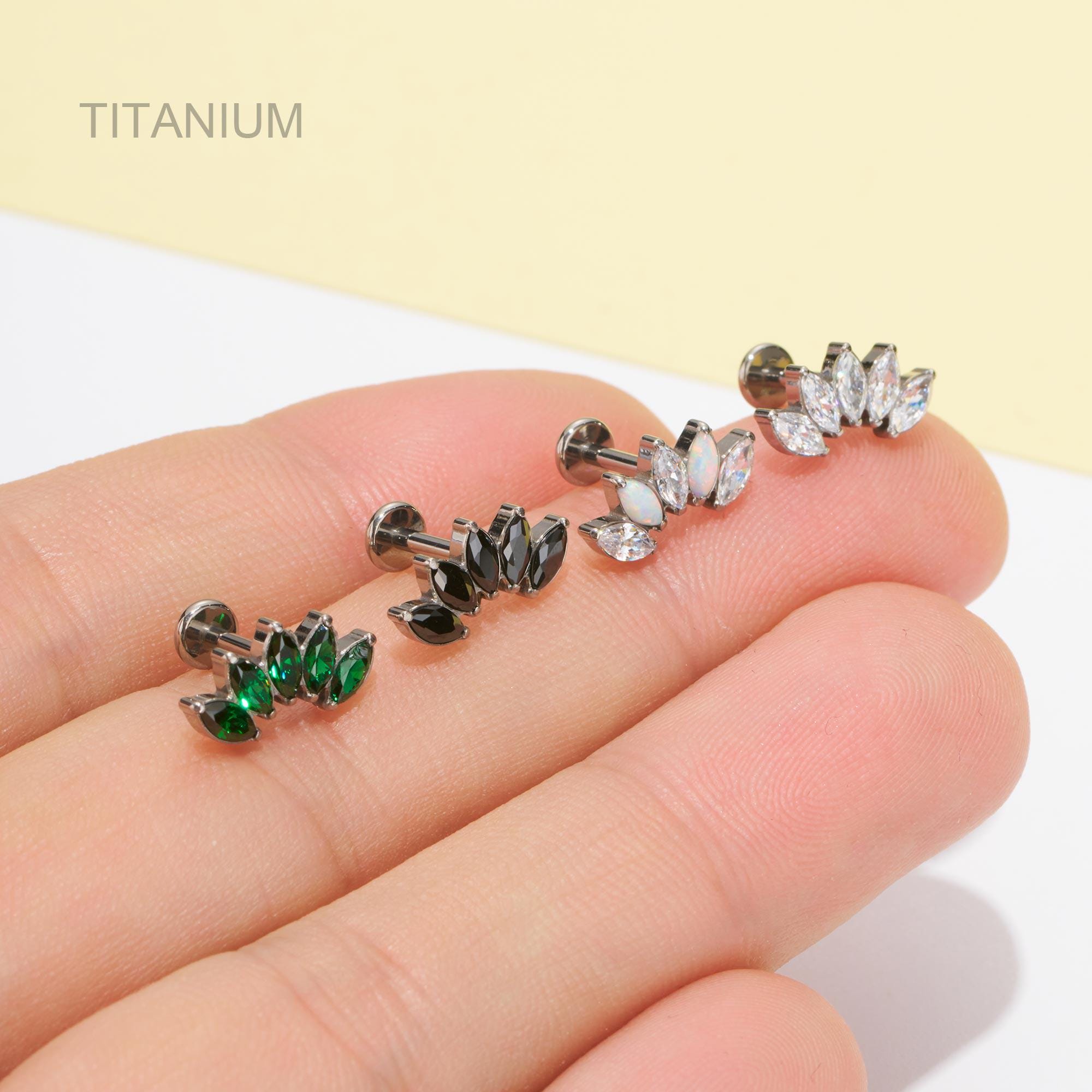 16G Titanium Crown CZ Opal Cartilage Stud/internally Threaded Lotus ...