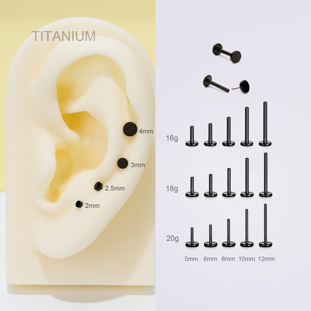 20G/18G/16G Titanium Tiny Black Disc Ends Stud/push Pin Labret ...