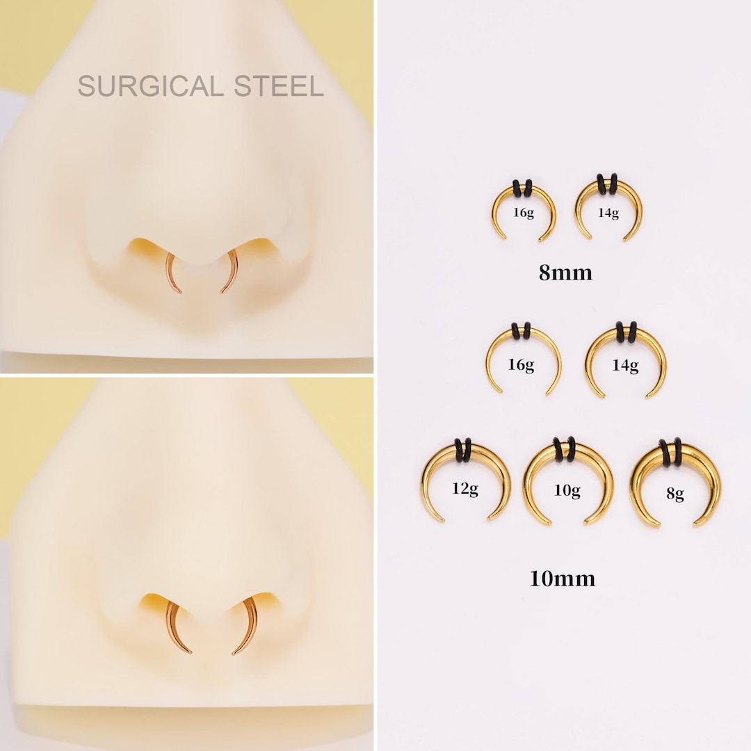 Gold Cresent Horseshoe Pincher Septum Ring 16g,14g,12g,10g,8g/steel Ear Weights/plugs Stretchers ...