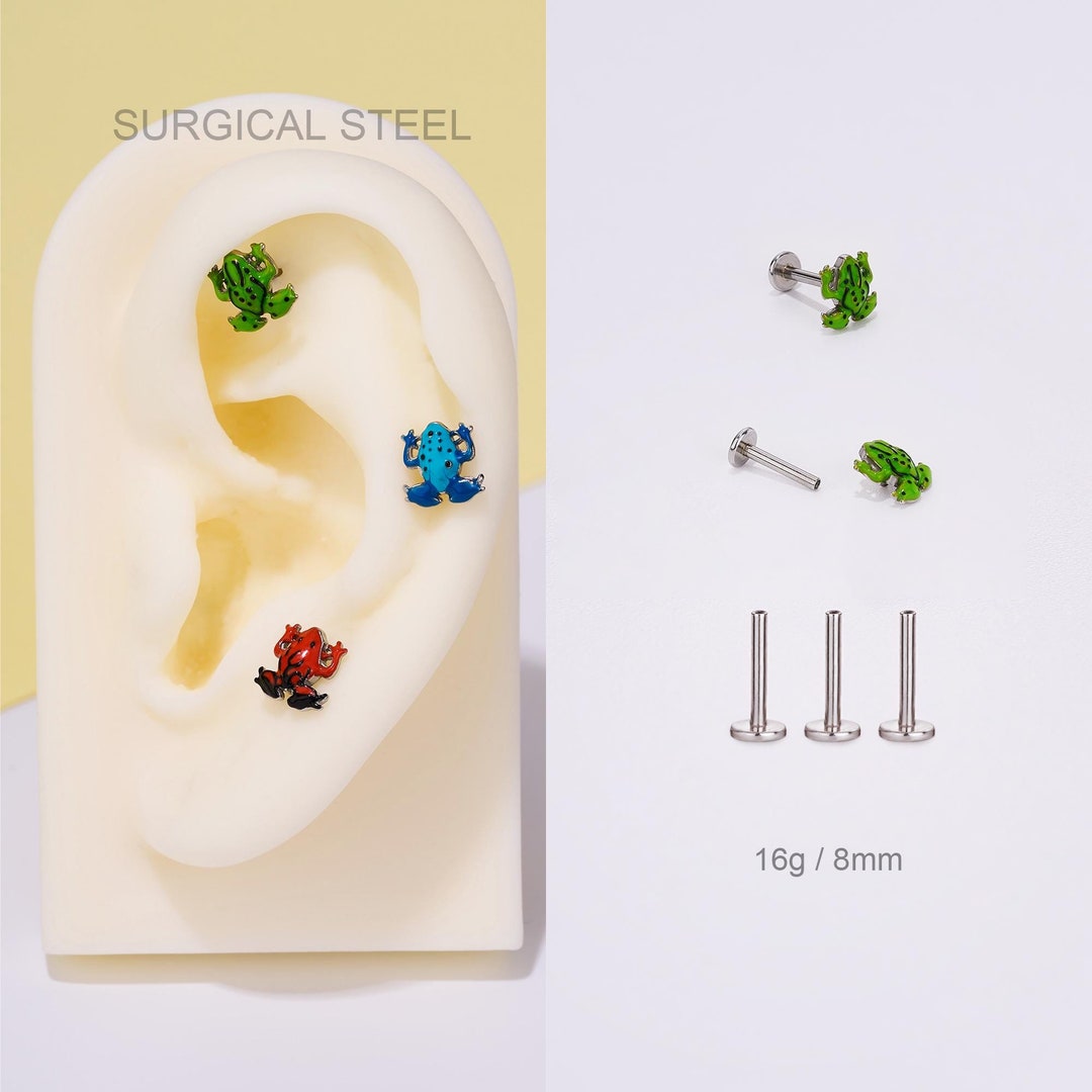 16G Blue/red/green Frog Internally Threaded Cartilage Stud/minimalist ...