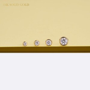 14K Solid Gold THREADLESS Push Pin Bezel CZ Flat Back 16G/18G/20G ...