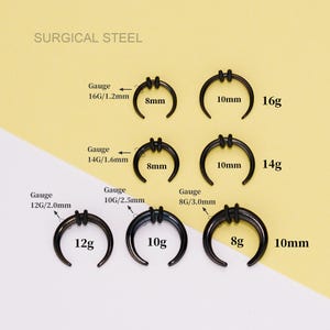 Black Cresent Horseshoe Pincher Septum Ring 16g,14g,12g,10g,8g/steel Ear Weights/plugs ...
