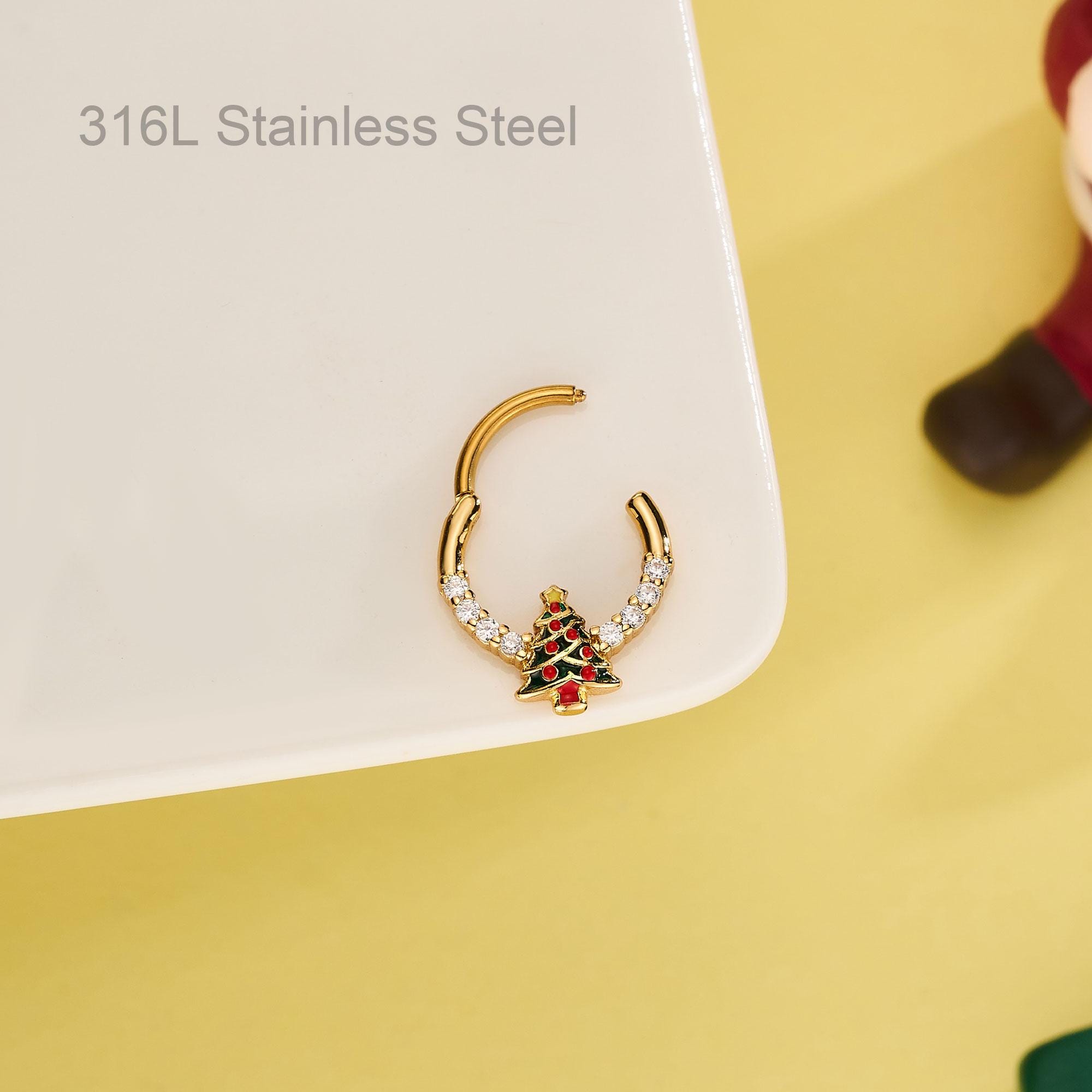 16G Christmas Tree Septum Ring | CZ Septum Piercing | Septum Hoop ...