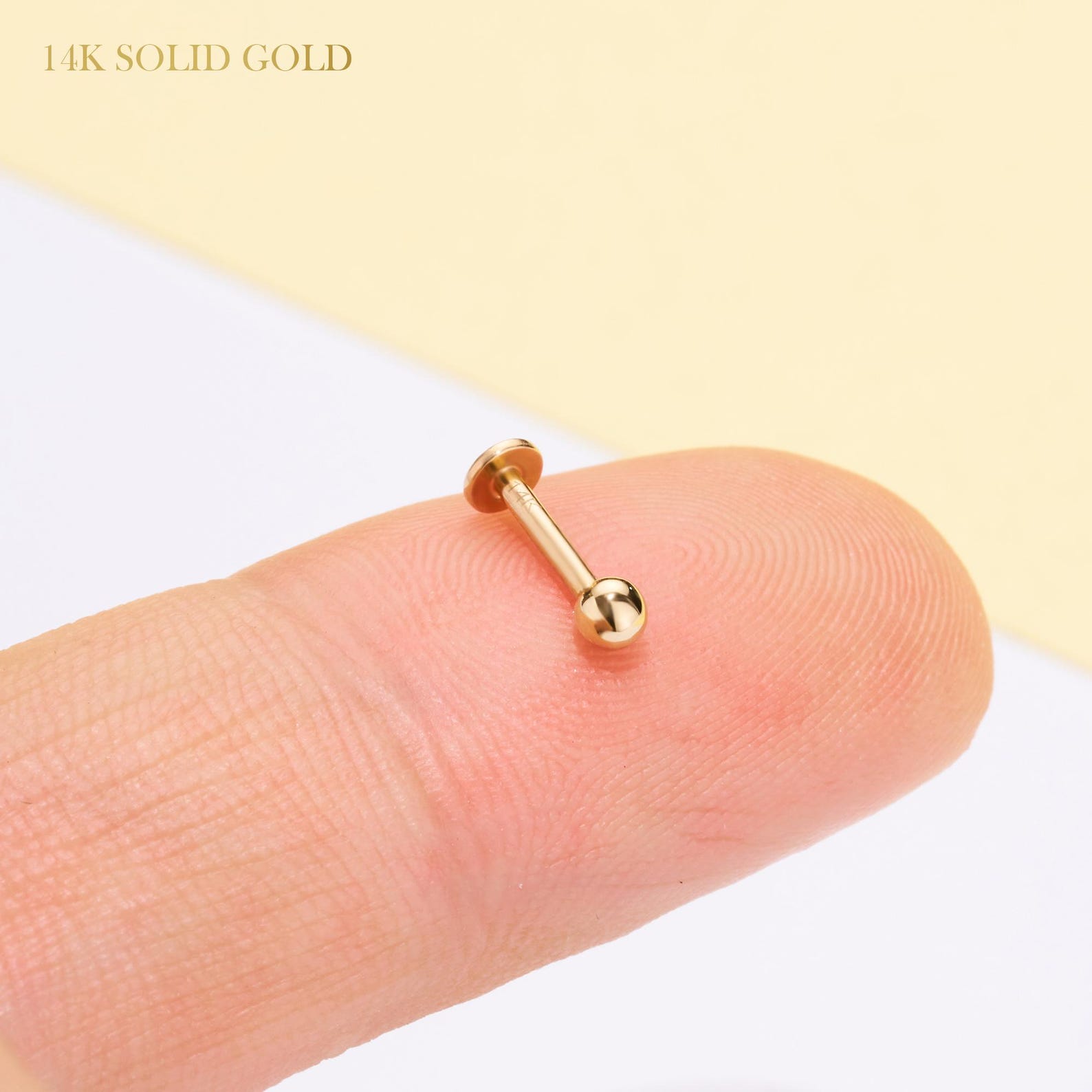 14K Solid Gold THREADLESS Push Pin Tiny Ball End Flat Back 16G/18G/20G ...