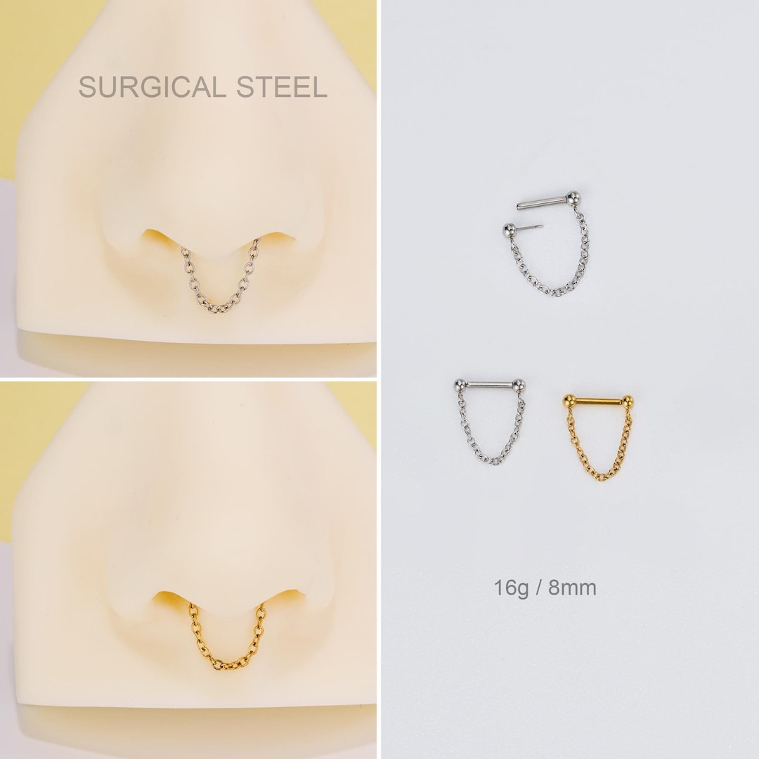 16G Threadless Chain Septum Hoop/minimalist Nose Septum Ring 8mm/nose ...