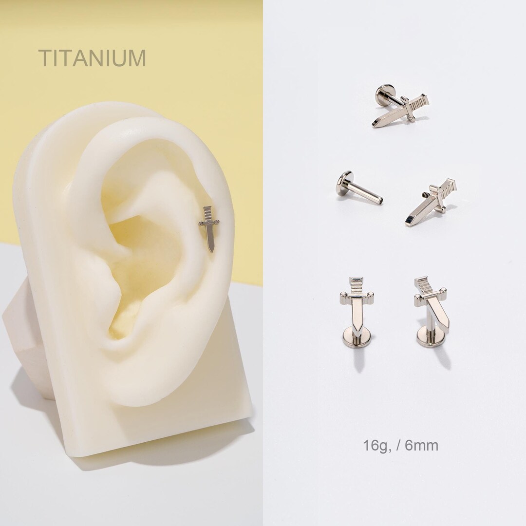 16G Titanium Internally Threaded Dagger Cartilage Stud Earring/labret/helix/tragus/conch ...