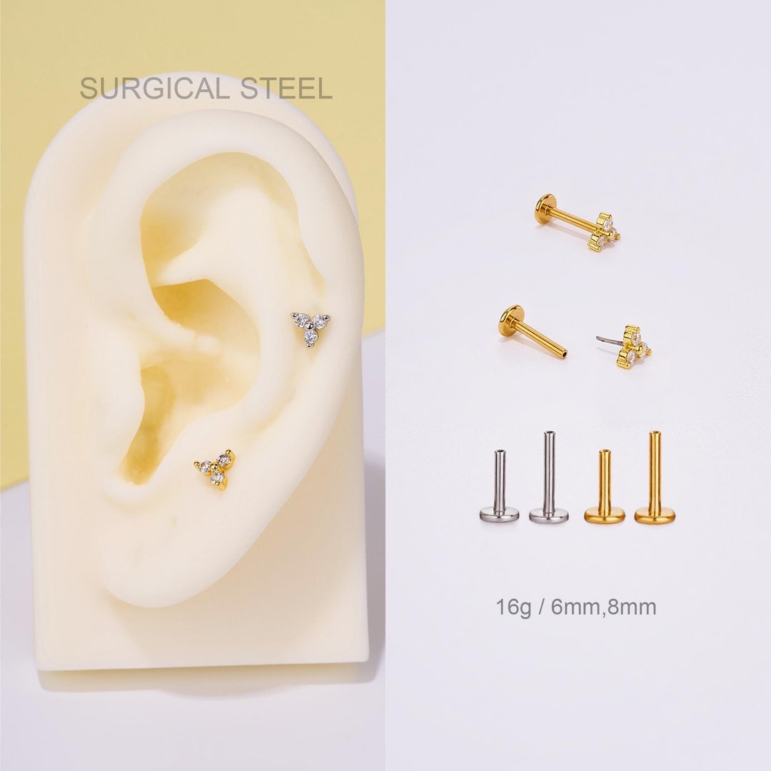 16G Threadless Trinity Flower Cartilage Stud/minimalist Earring/medusa ...