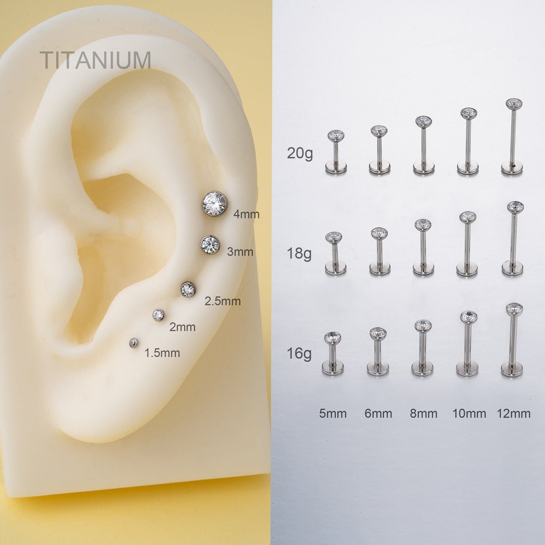 THREADLESS Push Pin Flat Back 16G/18G/20G Labret Stud,implant Titanium Tiny Bezel CZ Nose/tragus ...