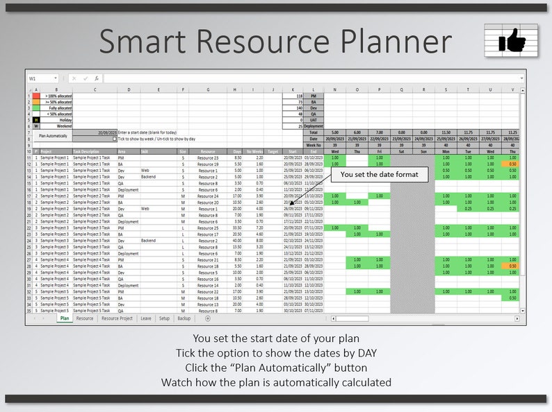 Smart Resource Planner | Macro Excel Spreadsheet | Project Management ...