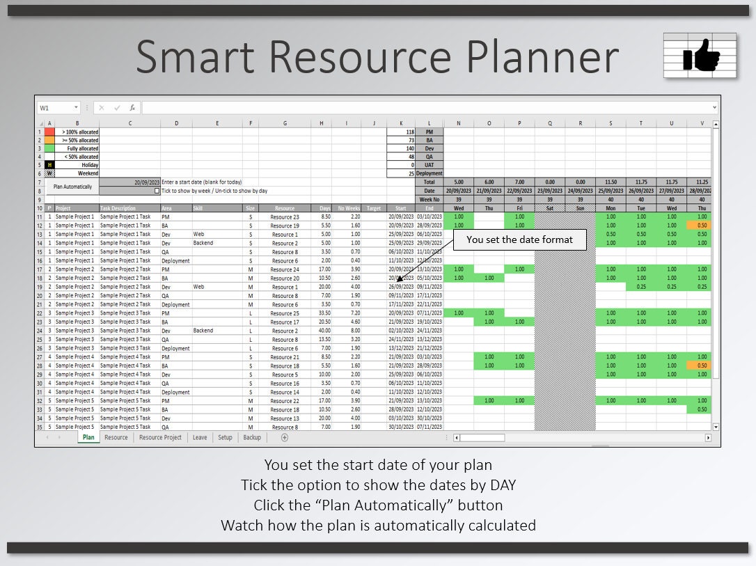 Smart Resource Planner: Macro Excel Spreadsheet for Project Management ...