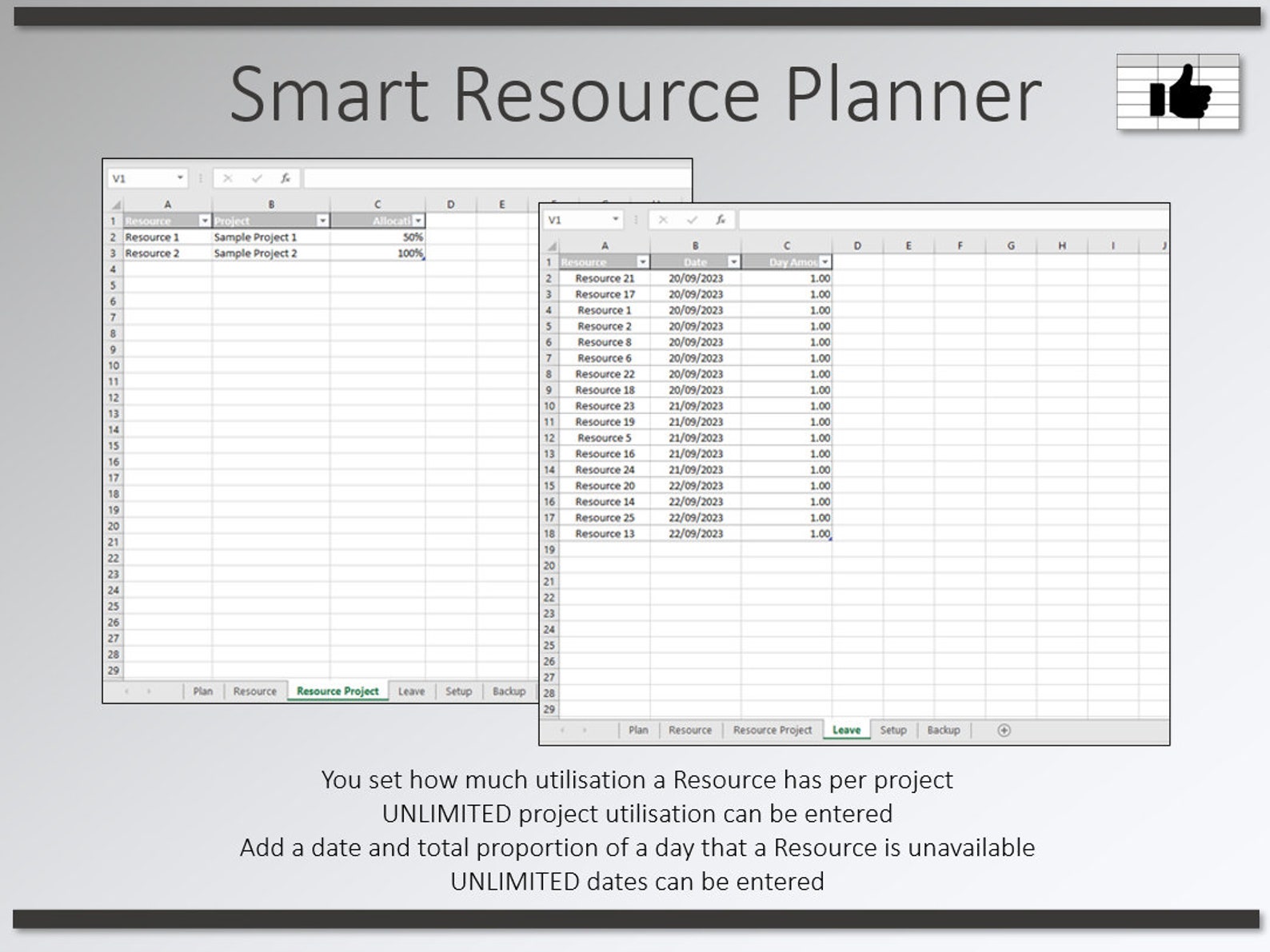 Smart Resource Planner: Macro Excel Spreadsheet for Project Management ...