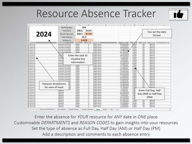Complete Resource Absence Tracker Excel Spreadsheet Employee Absence ...
