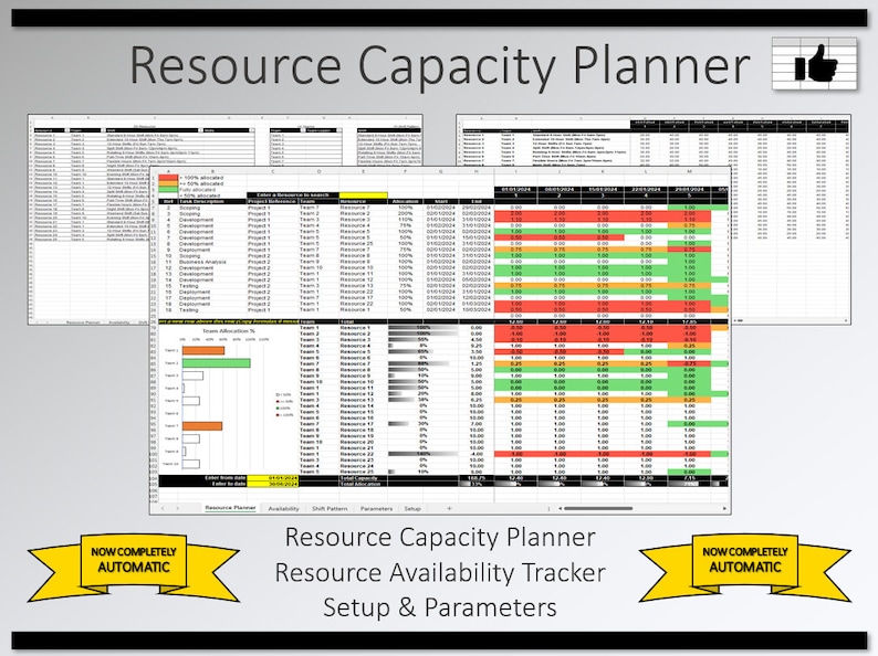AUTOMATIC Resource Capacity Excel Template Resource Planner Resource ...
