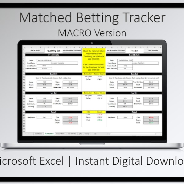 Excel Dashboard Betting - Etsy