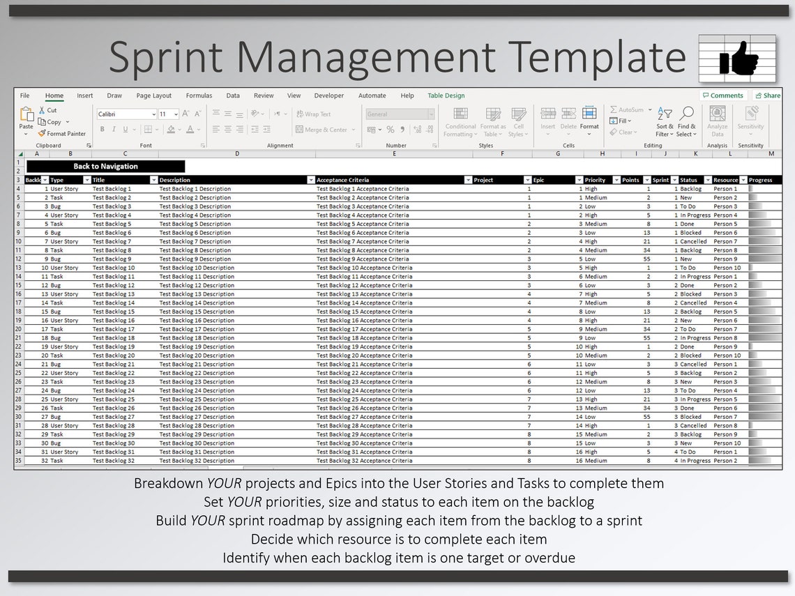 Sprint Management Excel Template Scrum Excel Template Agile Excel ...