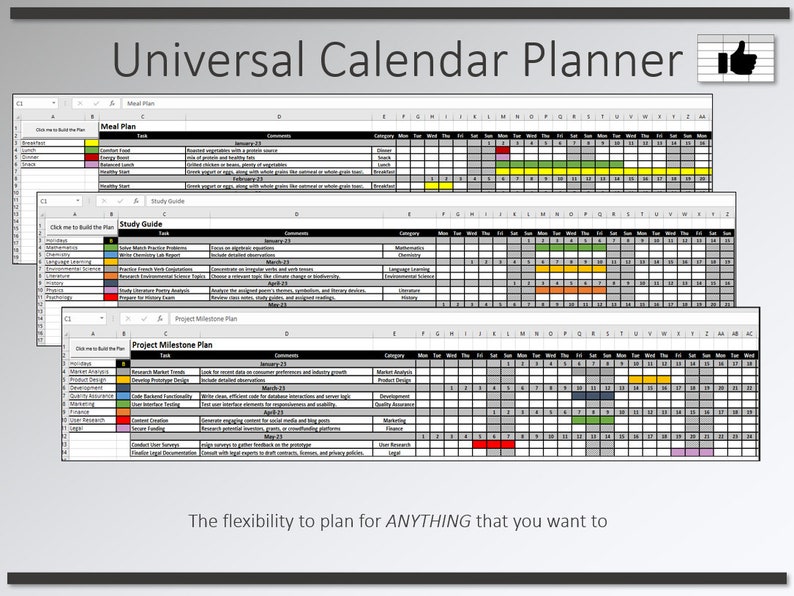 Excel Calendar Planner: Weekly, Monthly, Yearly (digital Printable) - Etsy