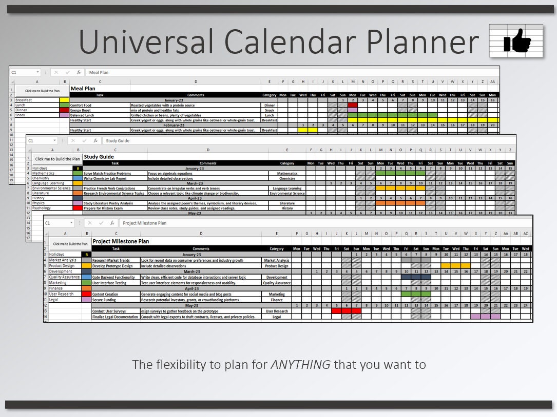 Calendar Planner Excel Template Calendar Excel Template Planner Excel ...