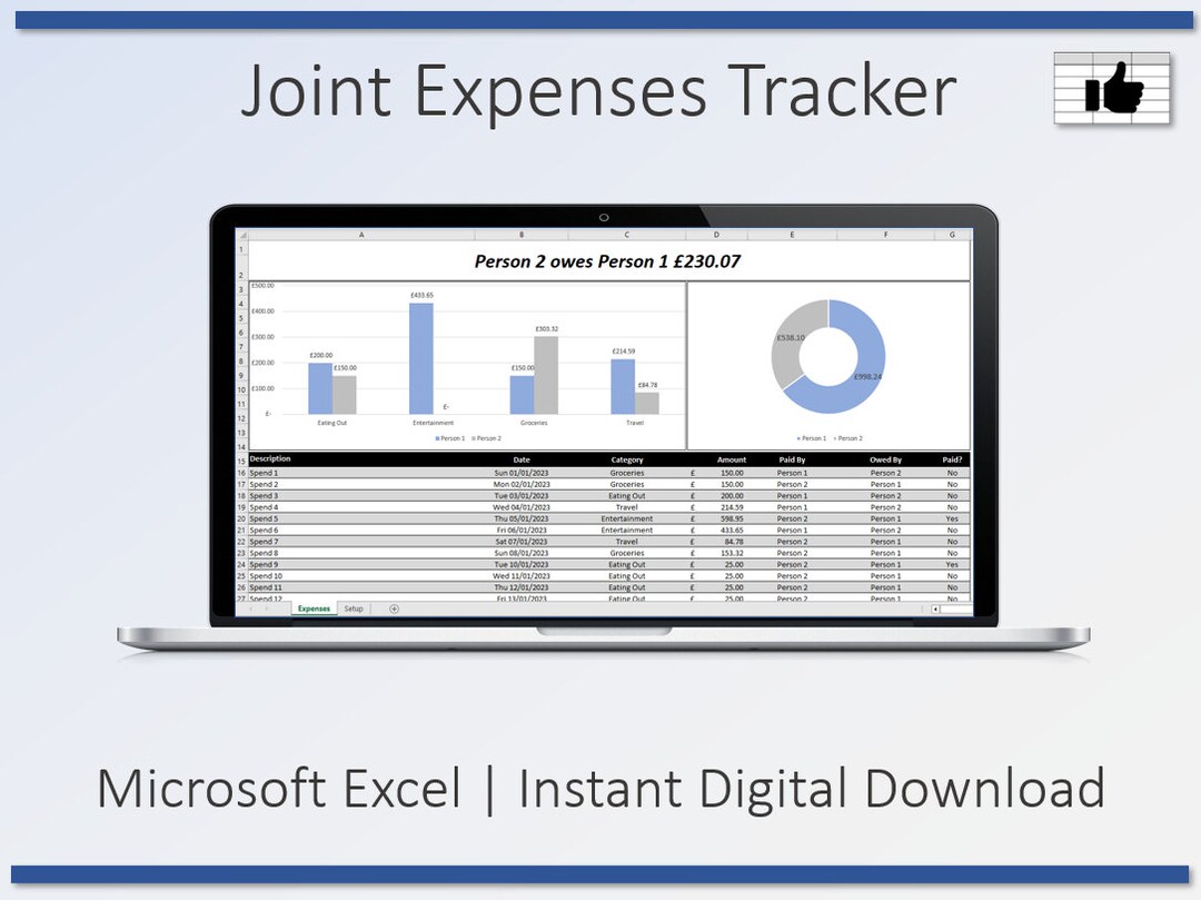 Couples Joint Expenses Tracker: Excel Budget Template (digital Download ...
