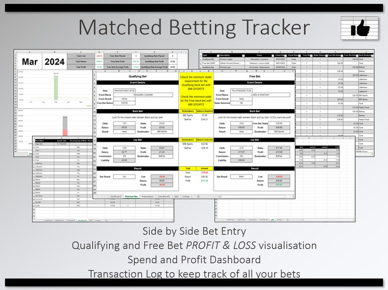 Matched Betting Tracker Excel Spreadsheet Back Bet Lay Bet Transaction ...
