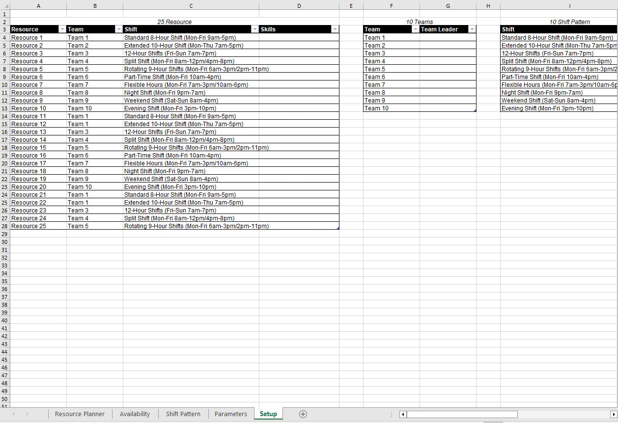 Resource Shift Capacity Excel Template Resource Shift Planner Resource ...
