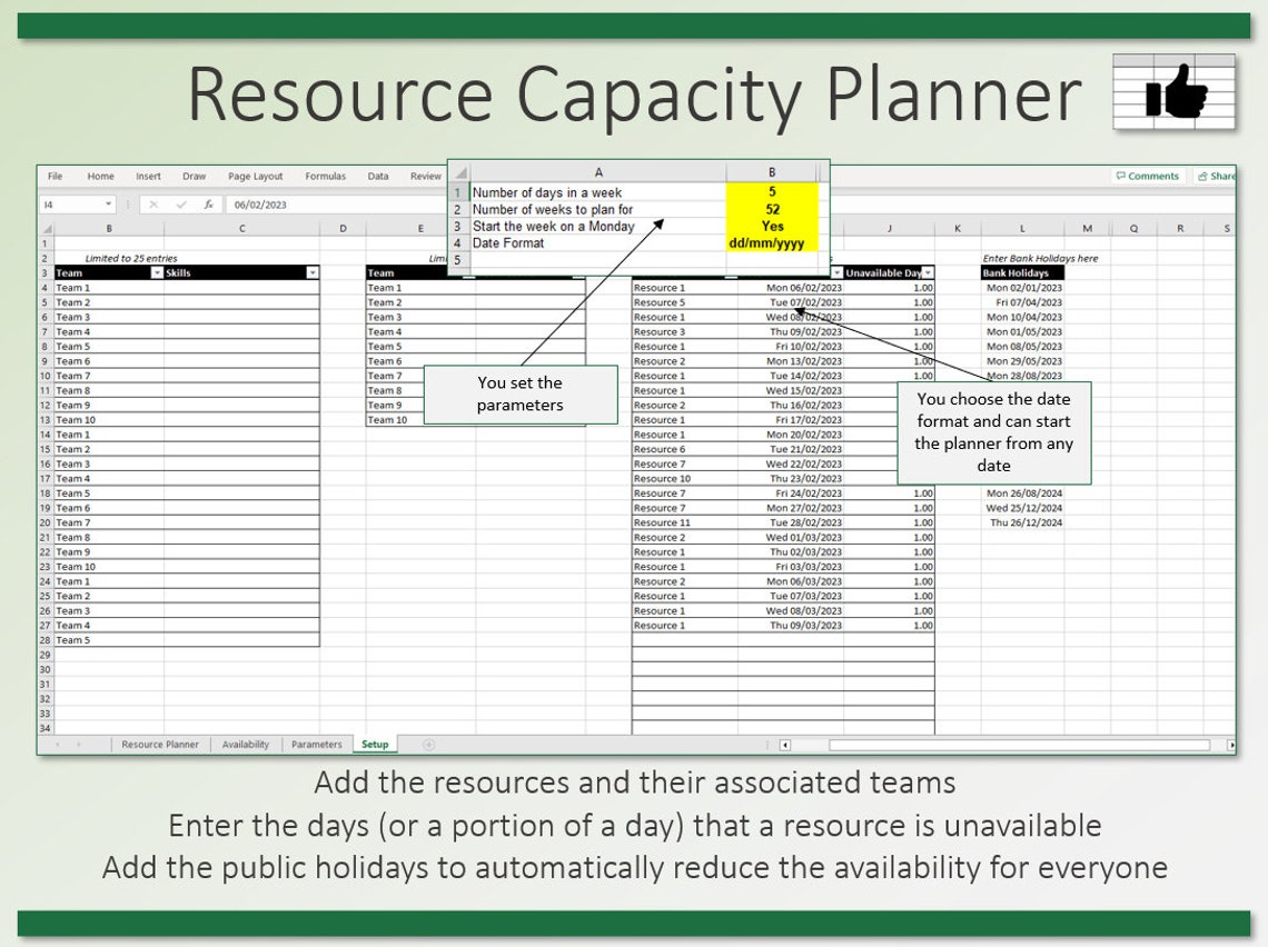Resource Capacity Excel Template Resource Planner Resource Management ...