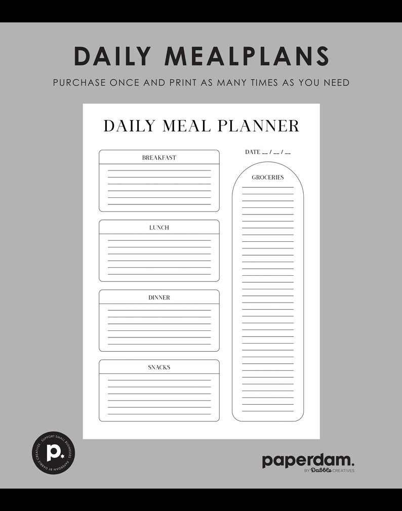 Minimal Design Printable Daily & Weekly Meal Planner Meal - Etsy