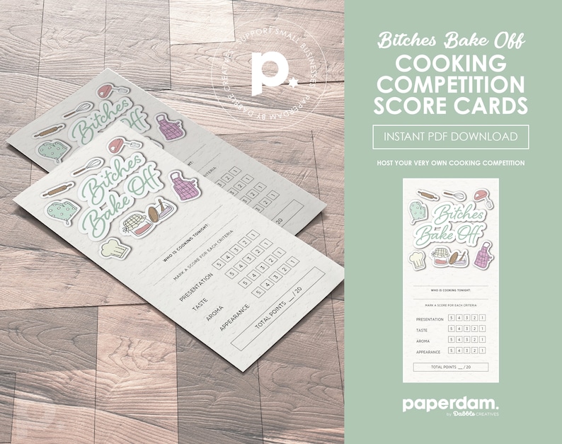 Bitches Bake off Printable Score Sheets Host Your Own Cooking ...