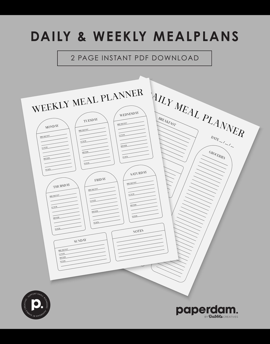 Minimal Design Printable Daily & Weekly Meal Planner, Meal Prep Planner ...