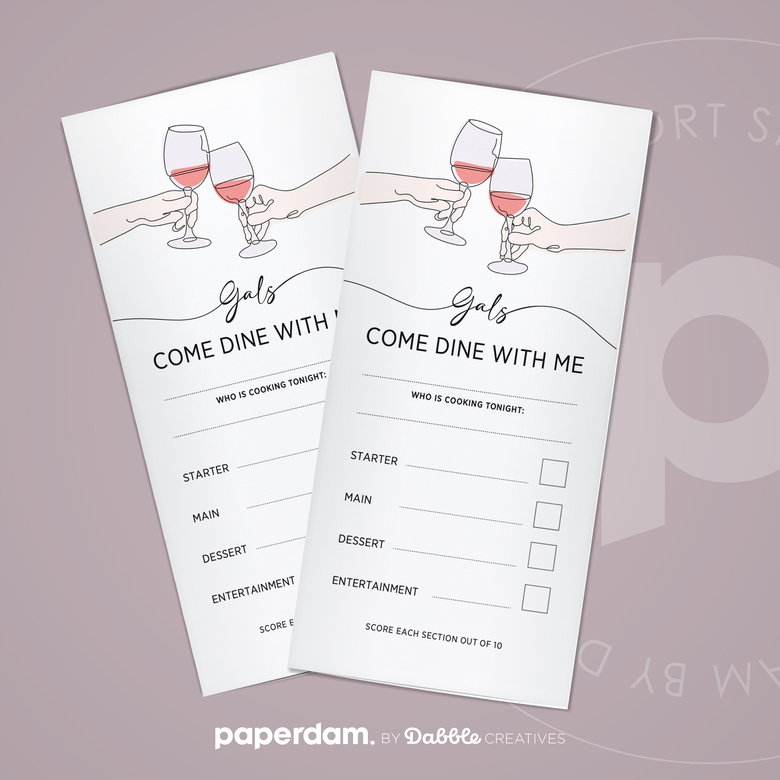 Gals Come Dine With Me Printable Score Sheets! Host Your Own Cooking ...