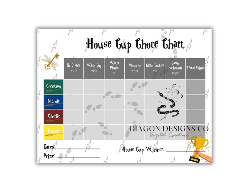 Hp/wizard House Cup Chore Challange Template, Digital Download, Family ...