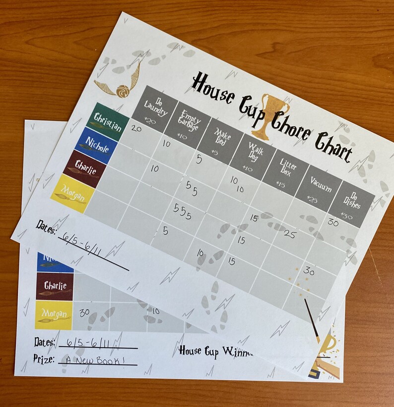 Hp/wizard House Cup Chore Challange Template, Digital Download, Family ...