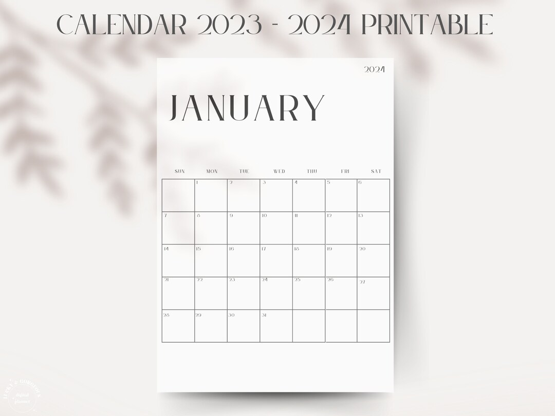 Calendar Printable Calendar 2023-2024 Minimalist Digital - Etsy