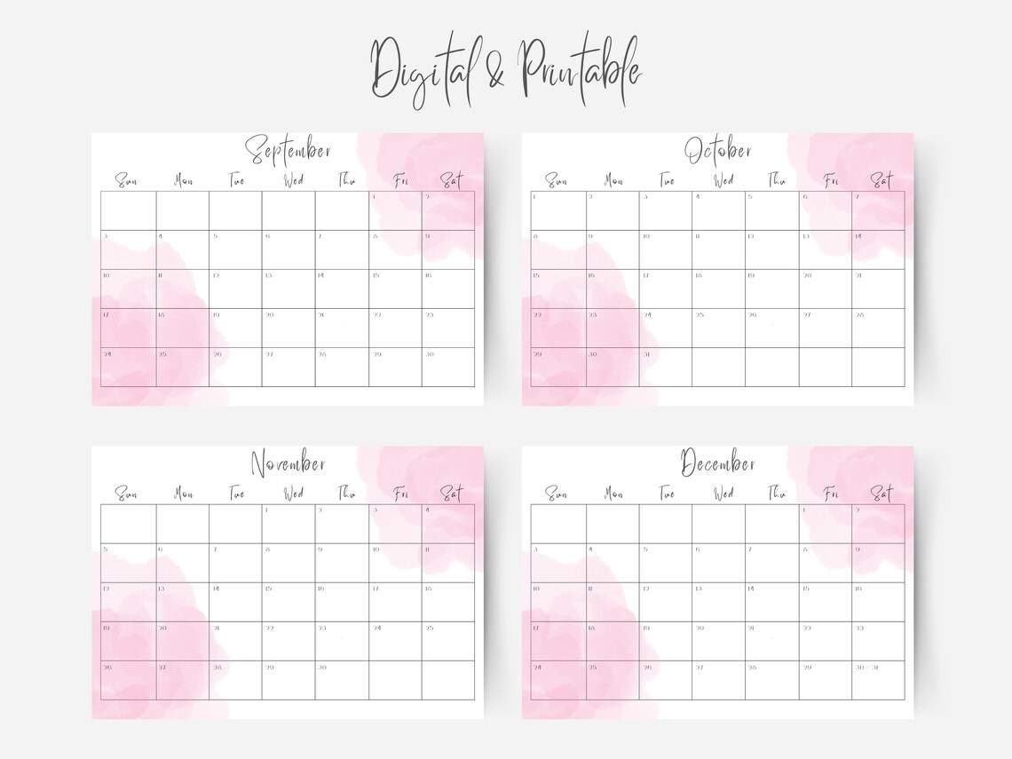 Calendar 2023 2024 digital Calendar watercolor printable - Etsy