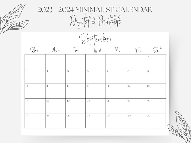 Calendar 2023 2024 digital Calendar Minimalist - Etsy