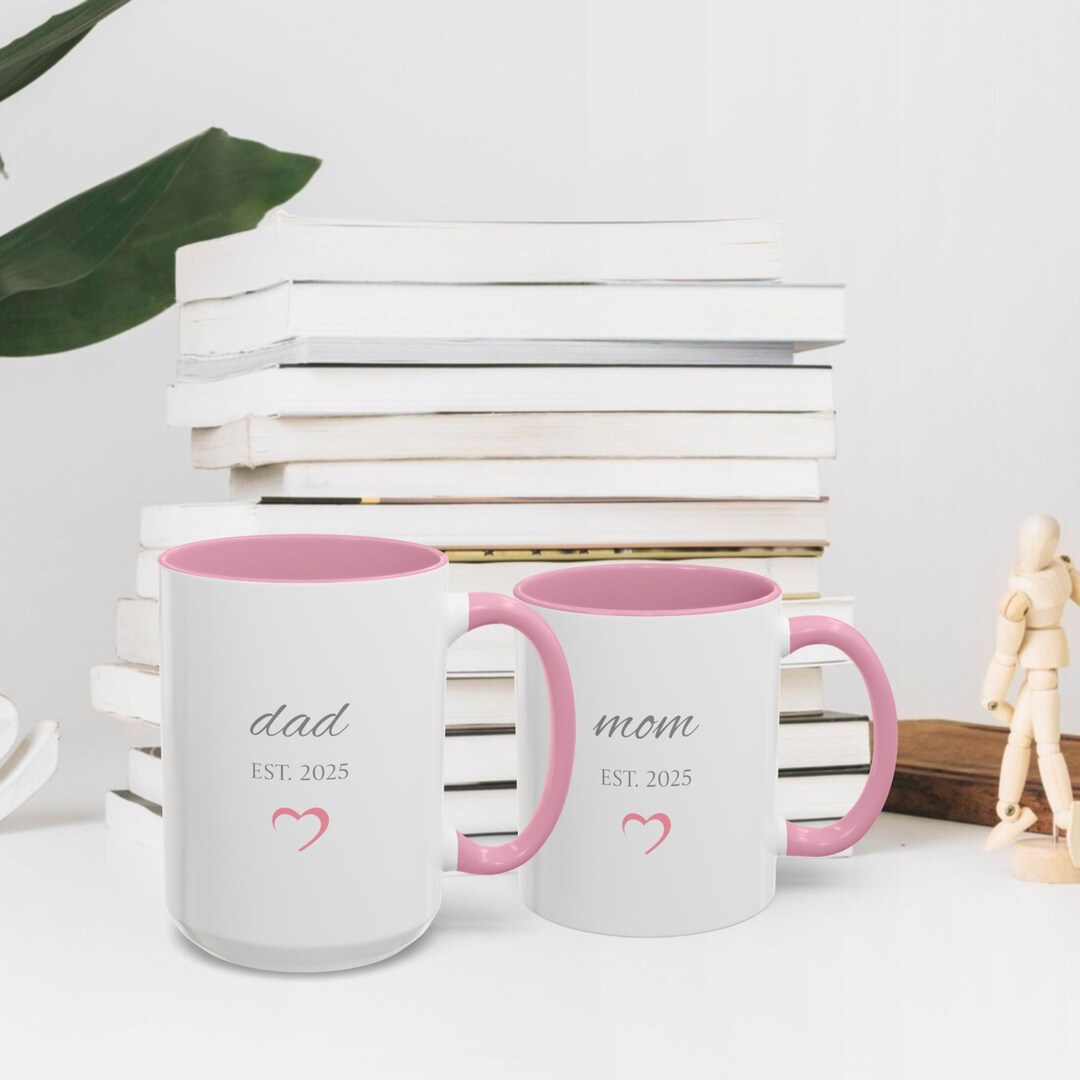 Personalized Mom & Dad Mug Set, Baby Shower Mugs, New Parents Mug Set ...