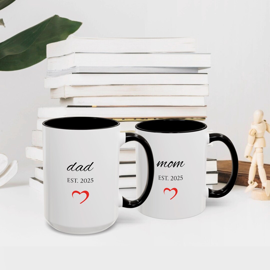 Personalized Mom & Dad Mug Set, Baby Shower Mugs, New Parents Mug Set ...