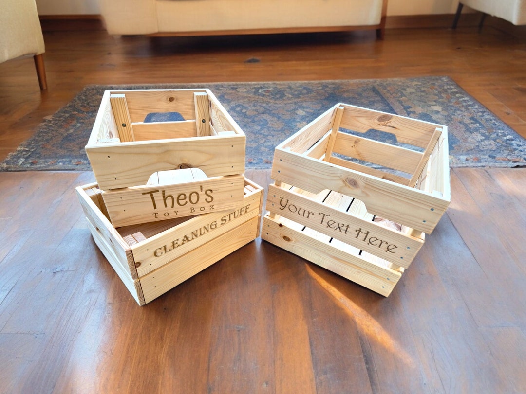 Custom Made Laser-engraved Pine Wood Storage Crates / Customised Wooden ...