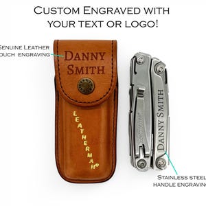 Custom Engraved Leatherman REV Multi-tool With Leather Pouch - Laser Etched With Your Text or ...