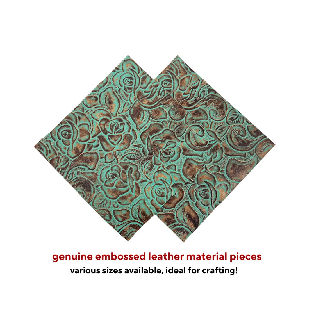 Genuine Embossed Leather | Roses Pattern | Turquoise & Brown Pieces ...