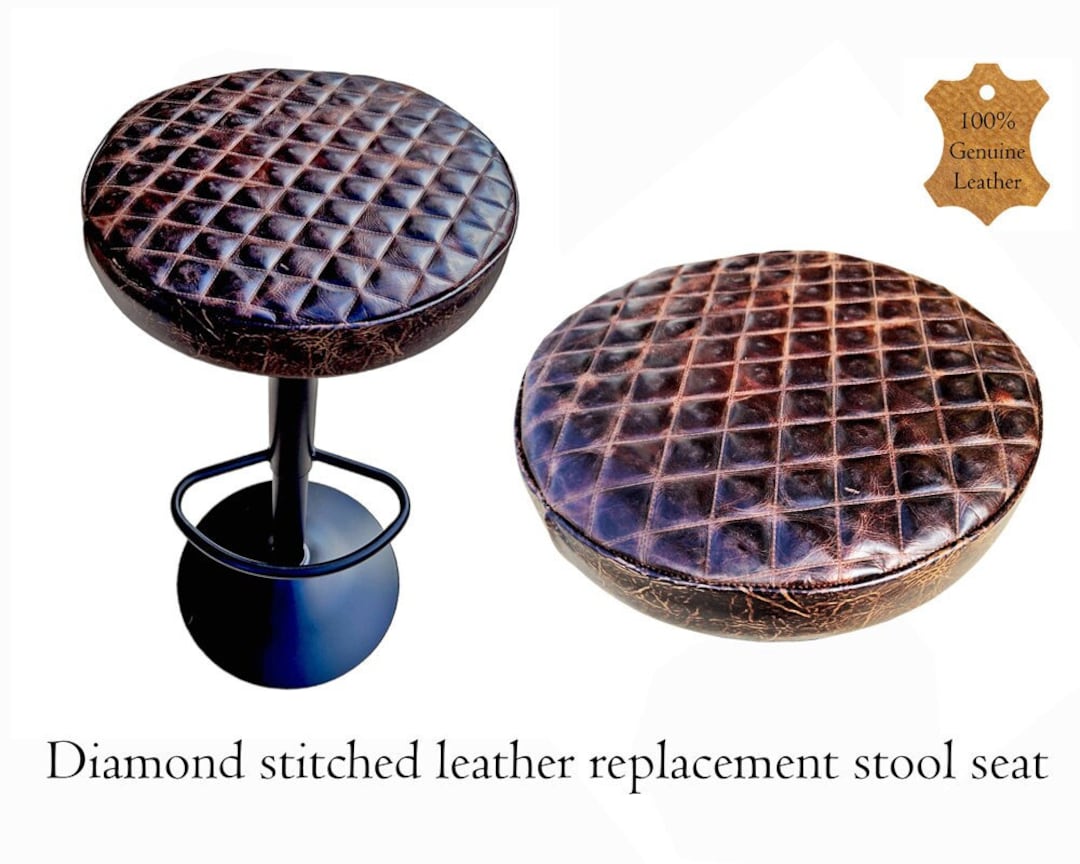 Handmade Genuine Leather Round Stool Replacement Seat / for Counter ...
