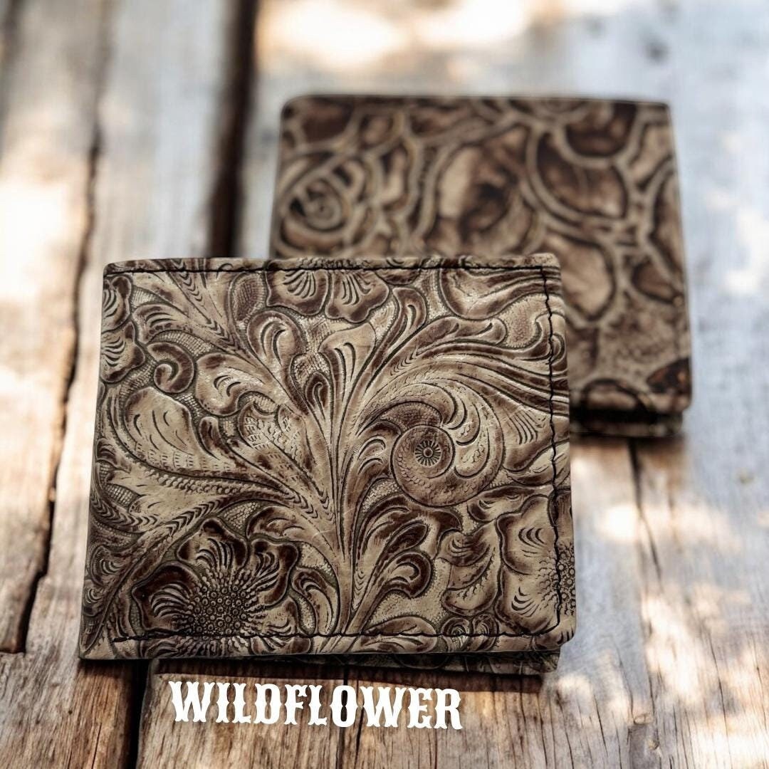 Floral Genuine Leather Vintage Bi-fold Wallet - Available in Various ...