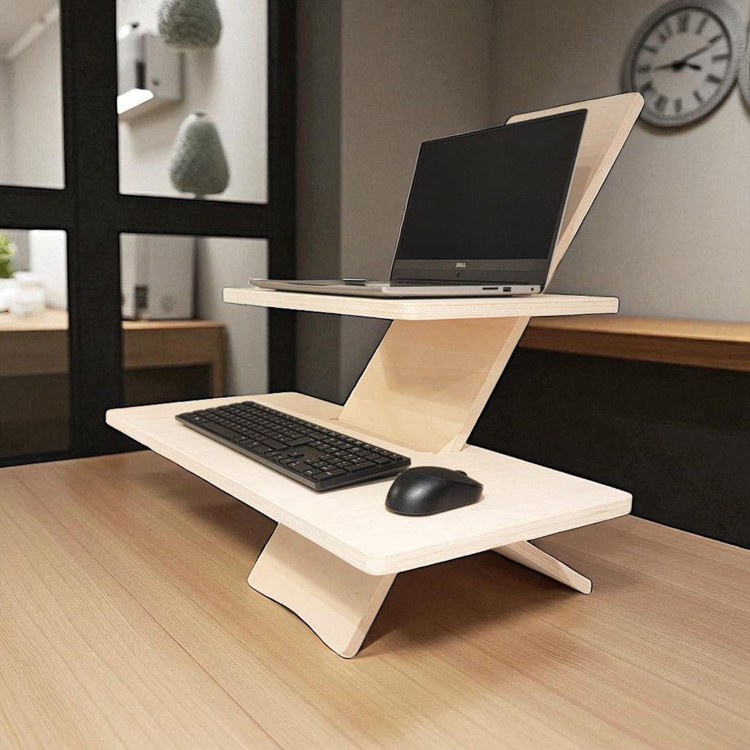 CNC Plywood Adjustable Height Standing Computer Desk Stand for Monitors ...