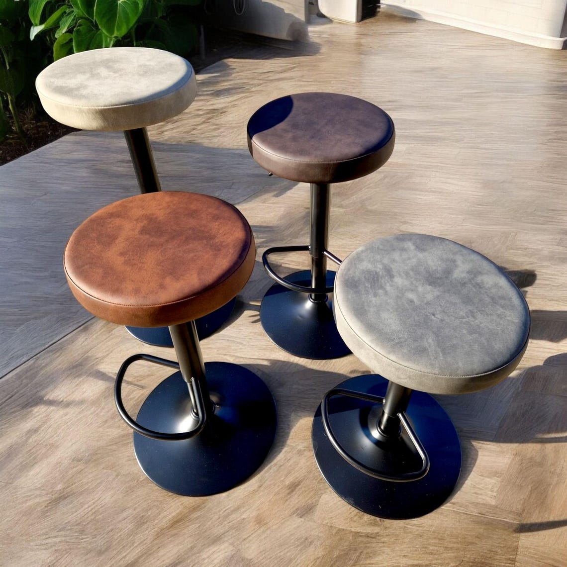 Round Bar Stool Seat - Handmade Premium Quality Faux Leather / Counter ...