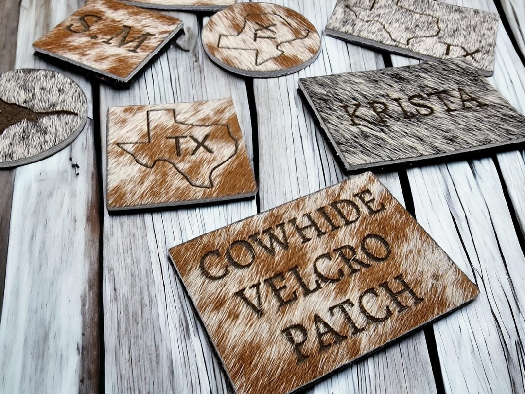 Personalized Laser-etched Cowhide Patch | Custom Text & Shapes - Etsy