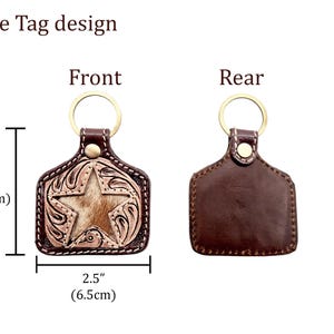 Genuine Cowhide & Tooled Leather Key Chain | Cattle Tag or Heart Shape ...
