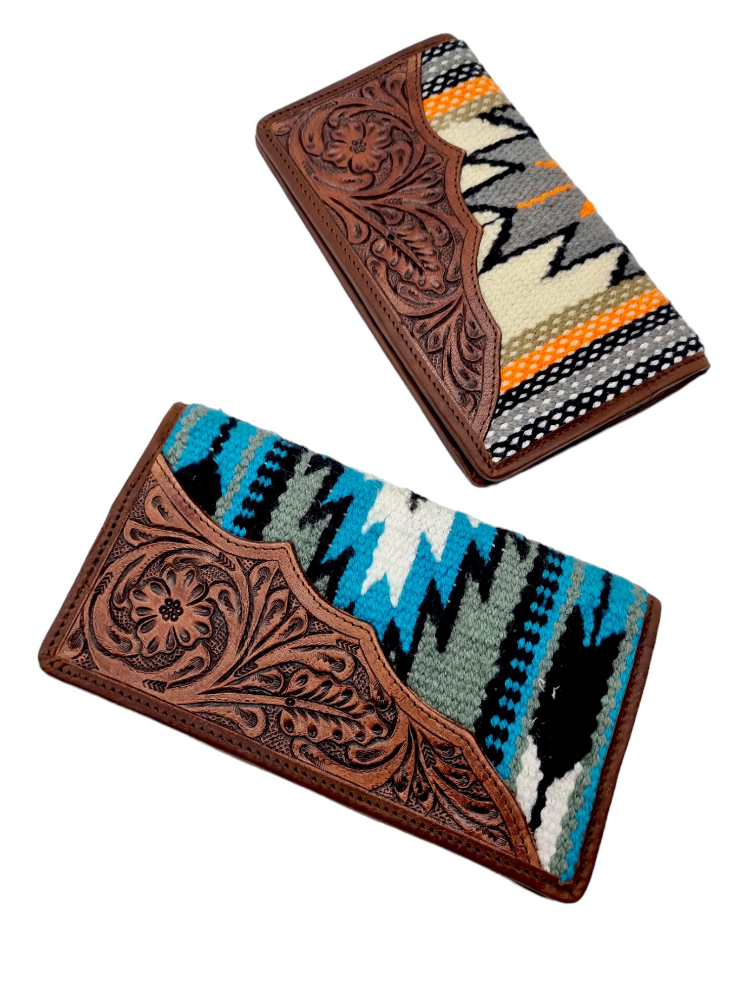 Southwestern Aztec Style Wool & Tooled Genuine Leather Trim Wallet ...