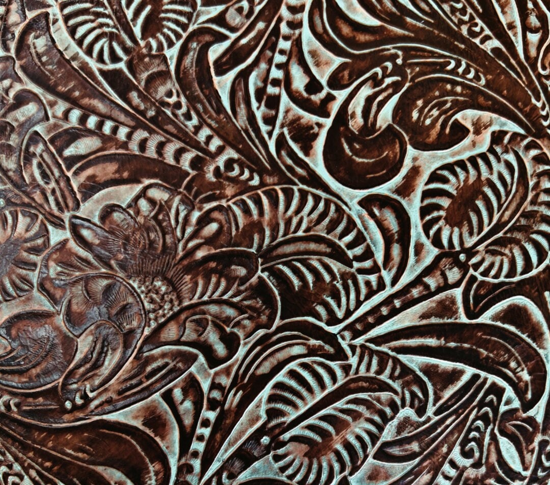 Genuine Embossed Leather | Floral Pattern | Turquoise & Brown - Various ...