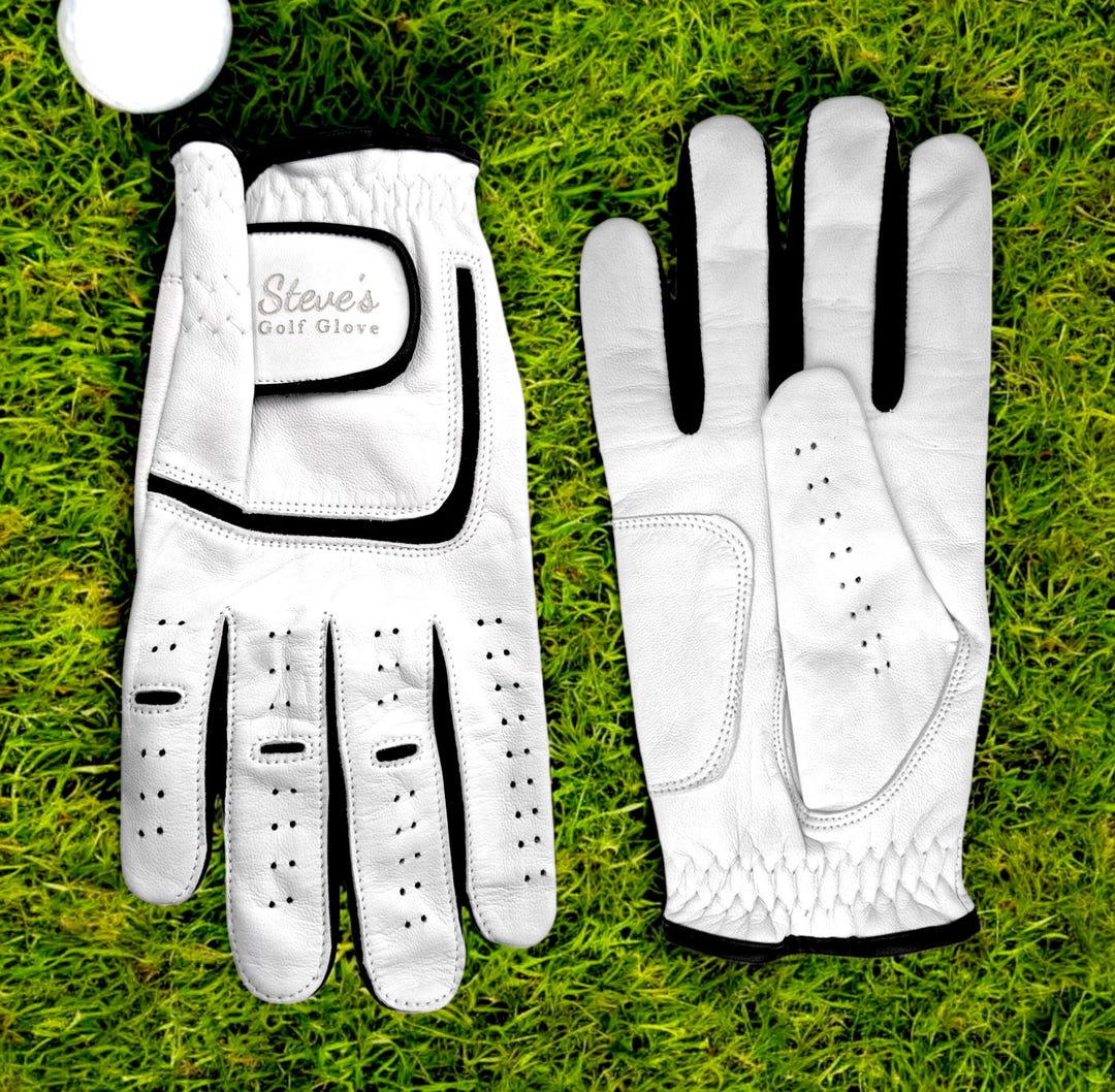 Customisable Genuine Leather Golf Glove, Left Hand or Right Hand, White ...