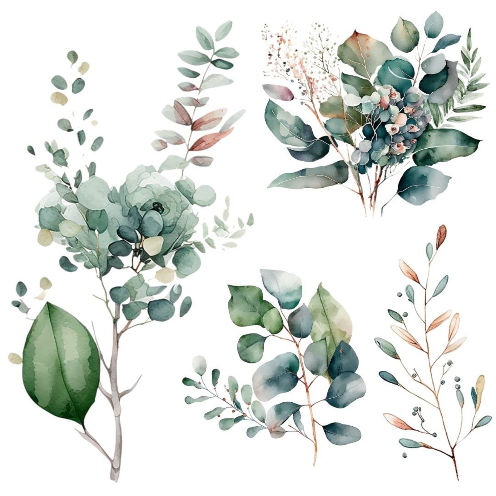 Eucalyptus Watercolor Clipart - Foliage Bouquet Frame Jar Arrangements ...