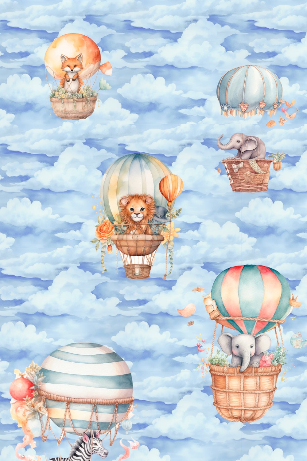 Watercolor Clipart Hotair Balloons Cute Animals in Hot Air Balloons ...